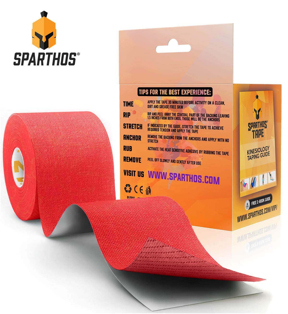 Sparthos Kinesiology Tape [Crimson Red - 16.4ft Uncut Roll] x Ice Packs for Injuries [Size Medium + Cover]