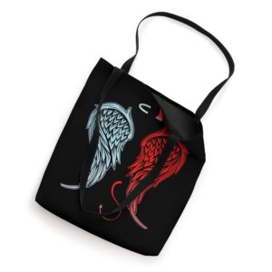 Half Angel Devil Wings on Back Halo Horns Tail Halloween Tote Bag