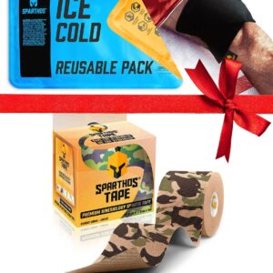 Sparthos Kinesiology Tape [Forest Camo - 16.4ft Uncut Roll] x Ice Packs for Injuries [Size Medium + Cover]