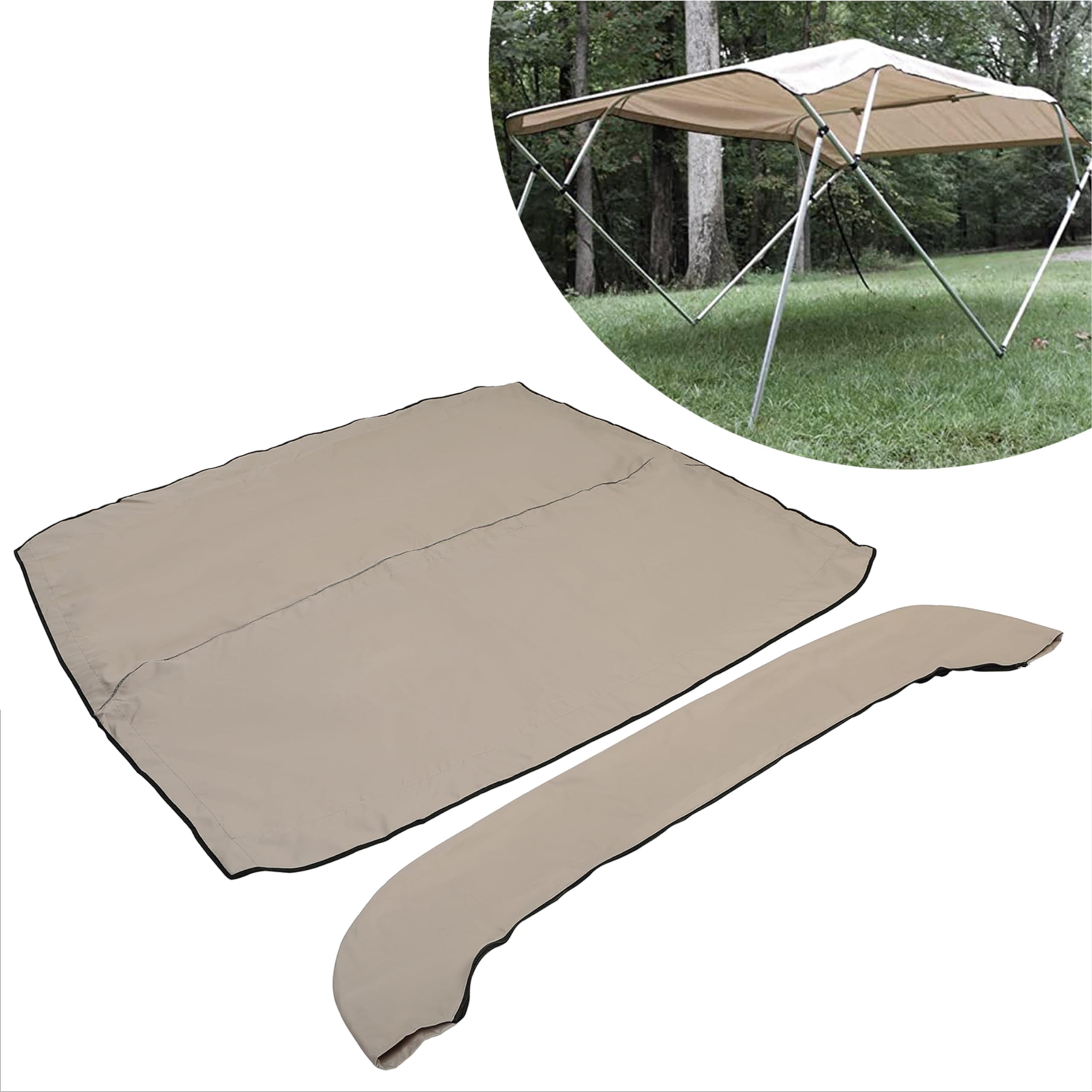 ECOTRIC 3 Bow Boat Canopy Cover Bimini Top Boat Sun Shade Canvas Oxford Fabric 72" L 67"-72" W Grey with Boot Without Frame