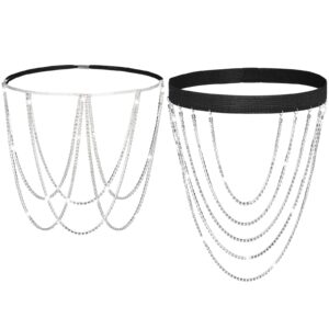 2 pieces leg chains thigh chain crystal thigh jewelry for women rhinestone sliver thigh chain layered body chain beach body chains girls rave party (simple style)