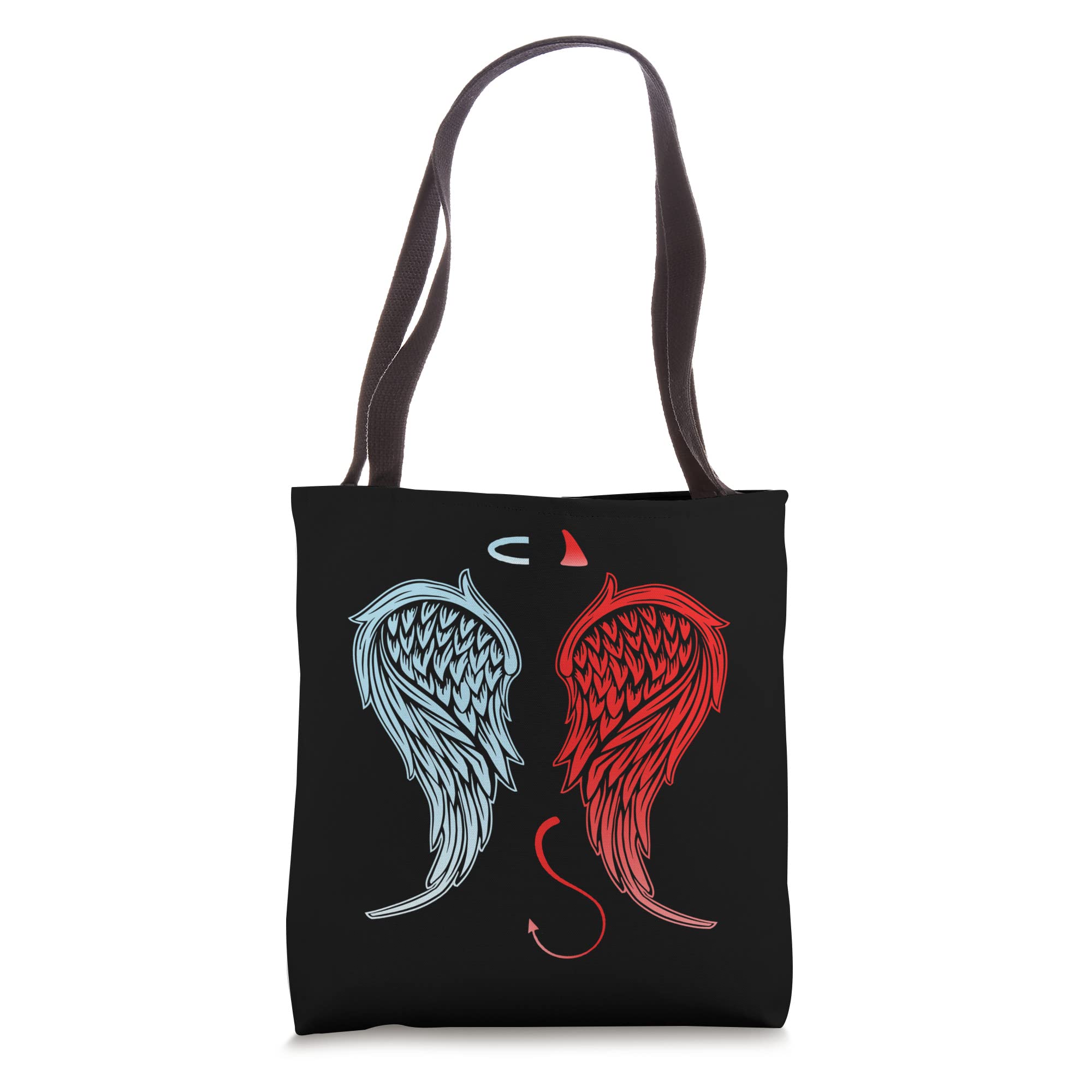 Half Angel Devil Wings on Back Halo Horns Tail Halloween Tote Bag