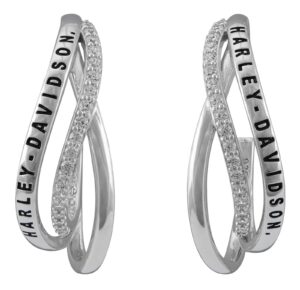 harley-davidson women's twisted bling stone h-d hoop earrings - sterling silver