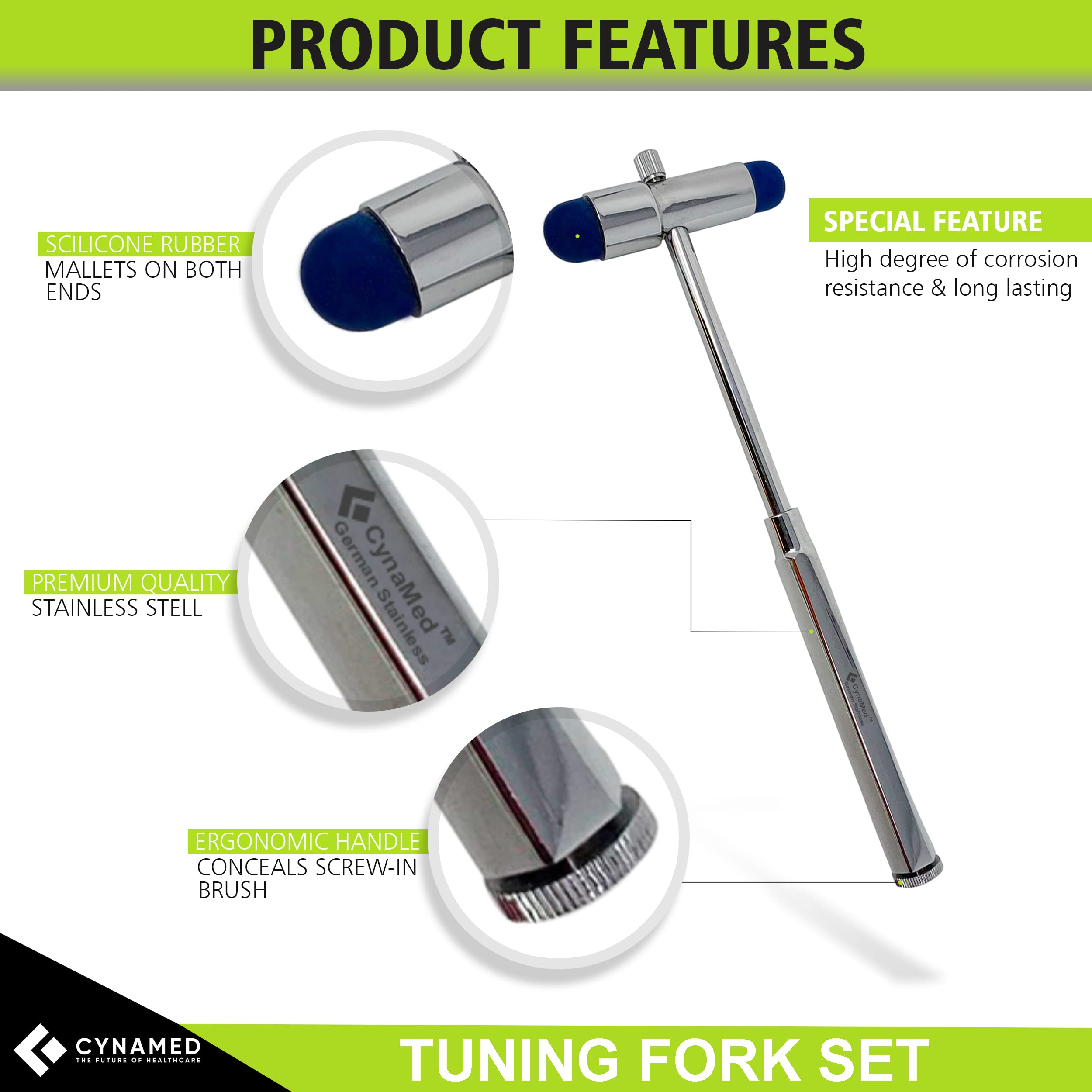 Cynamed Diagnostic Tuning Fork Set with Buck Hammer