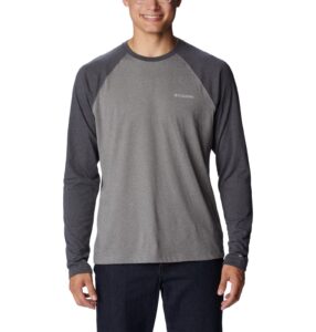 columbia men's thistletown hills raglan tee, city grey heather/shark heather, medium