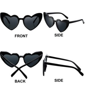 Frienda 6 Pairs Heart Shaped Sunglasses Cat Eye Sunglasses Vintage Heart Glasses for Wedding Costume Party (Black-Grey)