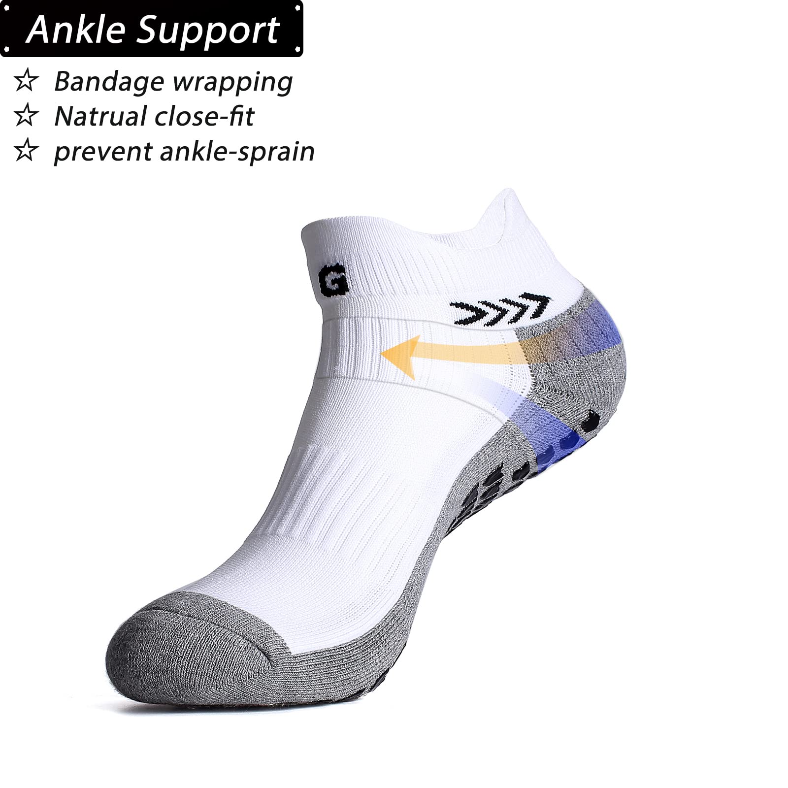 GOGOGOAL Non-slip Ankle Sock Men Women Low-cut Non-slip Compression Slipper Sock Grip Athletic Trainning Sock for Yoga Soccer Basketball greyWhite M 4P