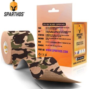 Sparthos Kinesiology Tape [Forest Camo - 16.4ft Uncut Roll] x Ice Packs for Injuries [Size Medium + Cover]