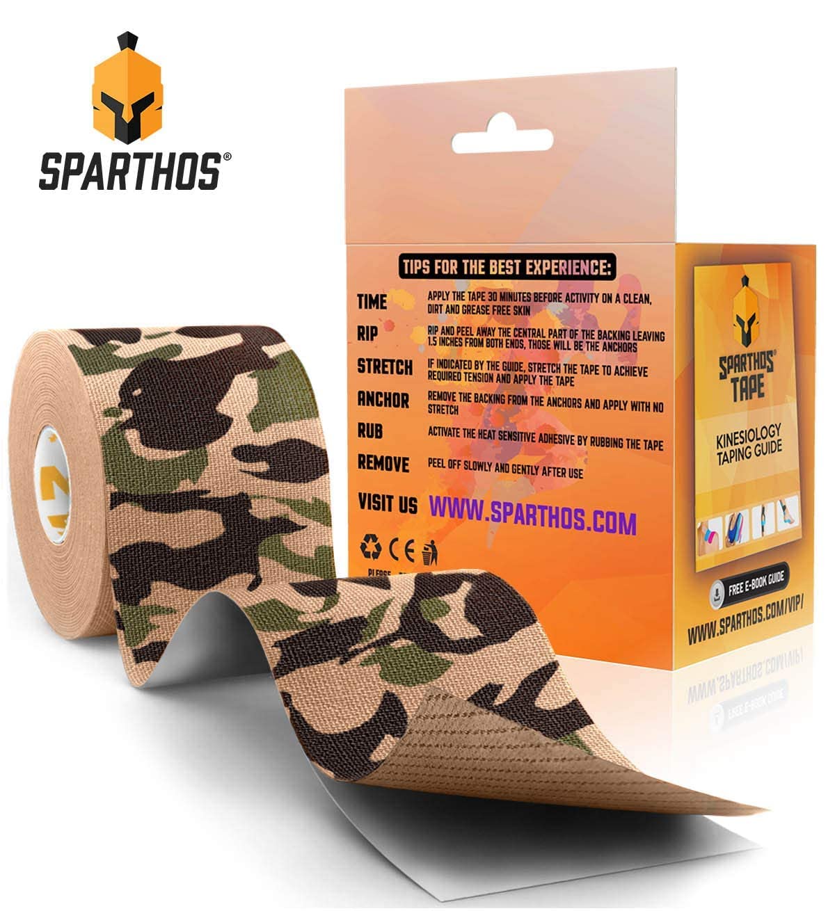 Sparthos Kinesiology Tape [Forest Camo - 16.4ft Uncut Roll] x Ice Packs for Injuries [Size Medium + Cover]