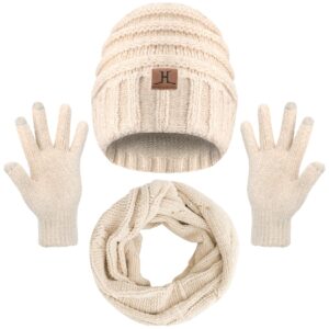 maylisacc scarf and gloves set for women, warm beanie and scarf sets for women with screen touch gloves, fleece lined women's hat and gloves set winter for outdoor activities