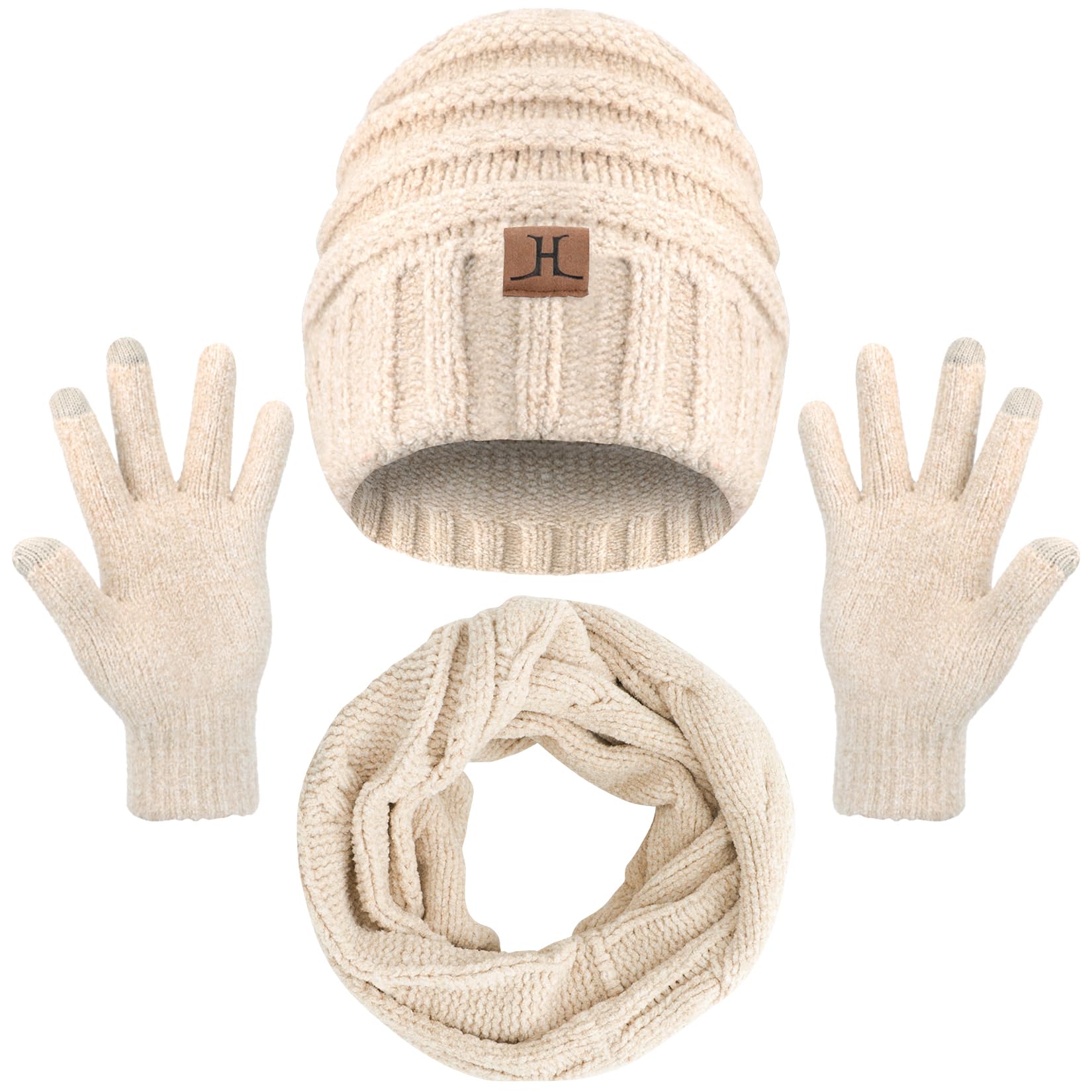 MAYLISACC Scarf and Gloves Set for Women, Warm Beanie and Scarf Sets for Women with Screen Touch Gloves, Fleece Lined Women's Hat and Gloves set Winter for Outdoor Activities