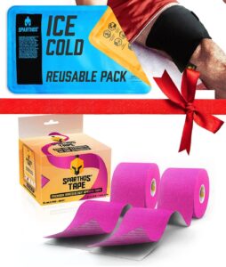 sparthos kinesiology tape [wild pink - pack of 2] x ice packs for injuries [size medium + cover]