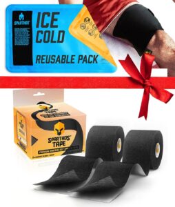 sparthos kinesiology tape [midnight black - pack of 2] + sparthos ice packs for injuries [size medium + cover]