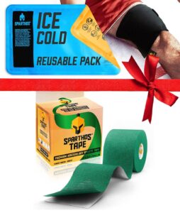 sparthos kinesiology tape [forest green - 16.4ft uncut roll] x ice packs for injuries [size medium + cover]