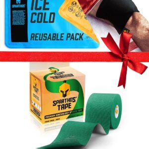 Sparthos Kinesiology Tape [Forest Green - 16.4ft Uncut Roll] x Ice Packs for Injuries [Size Medium + Cover]