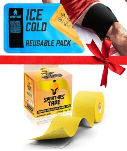 sparthos kinesiology tape [sunny yellow - 16.4ft uncut roll] x ice packs for injuries [size medium + cover]