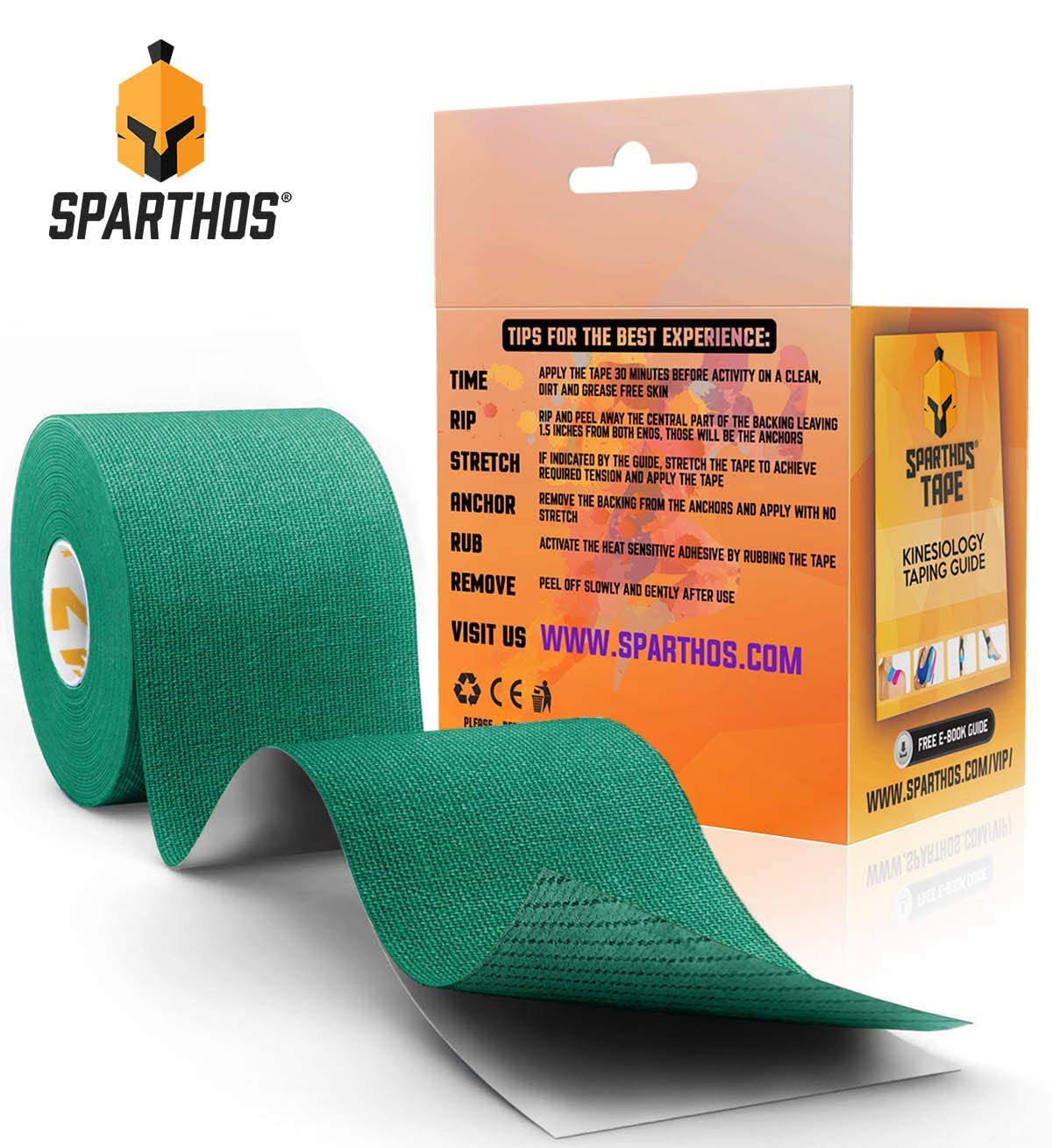 Sparthos Kinesiology Tape [Forest Green - 16.4ft Uncut Roll] x Ice Packs for Injuries [Size Medium + Cover]