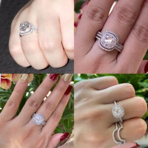 Ahloe Jewelry CEJUG 2Ct Bridal Ring Sets for Women Engagement Rings Wedding Bands 14k White Gold Halo Round Cz Three-in-one Size 8