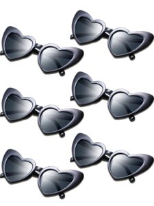 frienda 6 pairs heart shaped sunglasses cat eye sunglasses vintage heart glasses for wedding costume party (black-grey)