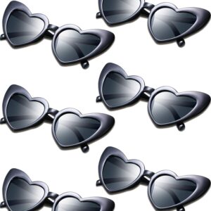 Frienda 6 Pairs Heart Shaped Sunglasses Cat Eye Sunglasses Vintage Heart Glasses for Wedding Costume Party (Black-Grey)