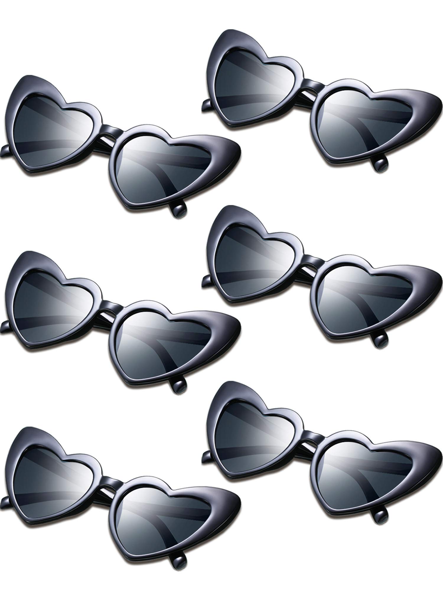 Frienda 6 Pairs Heart Shaped Sunglasses Cat Eye Sunglasses Vintage Heart Glasses for Wedding Costume Party (Black-Grey)