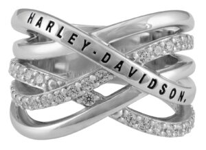 harley-davidson women's twisted bling h-d tapered band ring - silver (8)