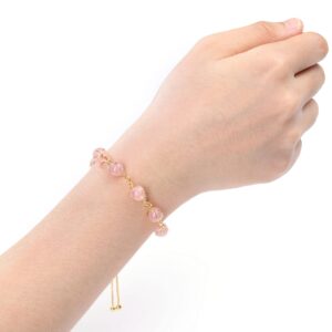 MANIFO Natural Rose Quartz Crystals Bracelet 14K Gold Reiki Healing Crystal Gemstone Adjustable Link Bracelets for Yoga Meditation