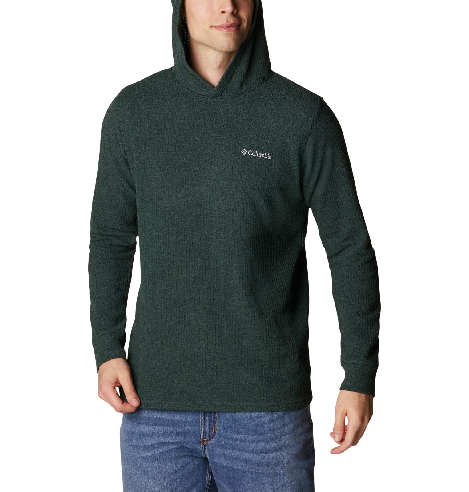 Columbia Men's Pine Peak Waffle Hoodie, Spruce Heather, Medium