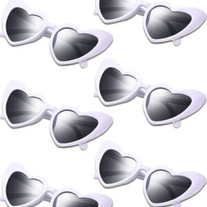 Frienda 6 Pairs Heart Shaped Sunglasses Cat Eye Sunglasses Vintage Heart Glasses for Wedding Costume Party (White-Grey)