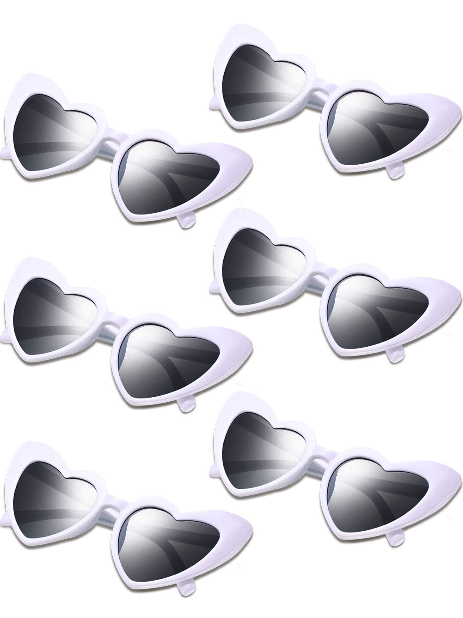 Frienda 6 Pairs Heart Shaped Sunglasses Cat Eye Sunglasses Vintage Heart Glasses for Wedding Costume Party (White-Grey)