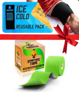 sparthos kinesiology tape [lime green - 16.4ft uncut roll] x ice packs for injuries [size medium + cover]