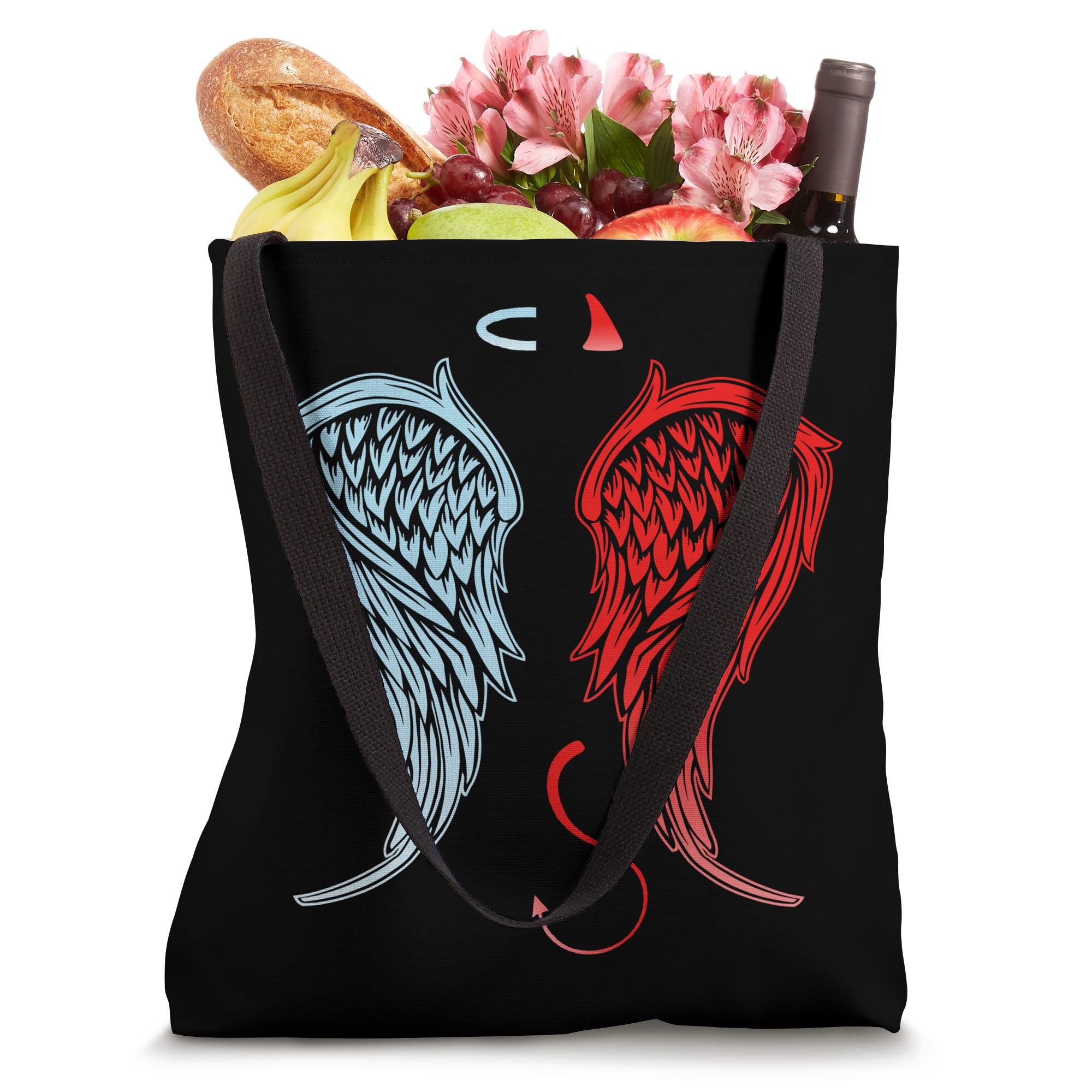 Half Angel Devil Wings on Back Halo Horns Tail Halloween Tote Bag