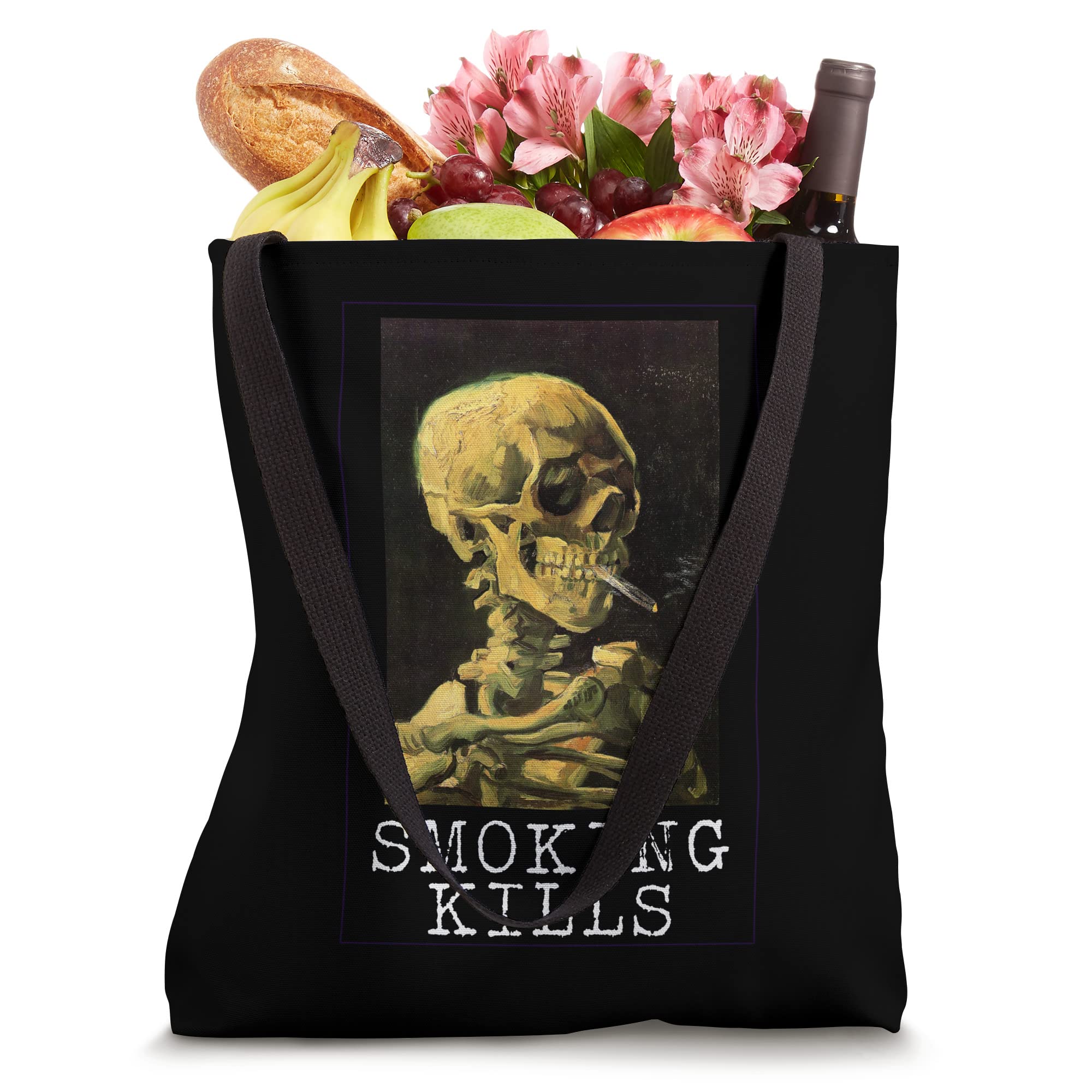 Skull of a Skeleton with Burning Cigarette. Van Gogh Smoking Tote Bag