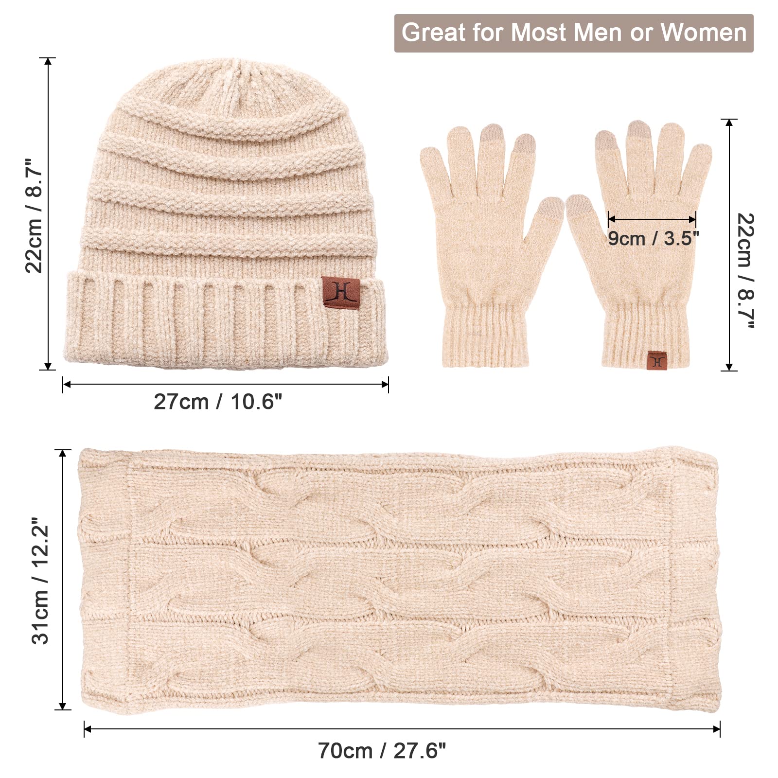 MAYLISACC Scarf and Gloves Set for Women, Warm Beanie and Scarf Sets for Women with Screen Touch Gloves, Fleece Lined Women's Hat and Gloves set Winter for Outdoor Activities