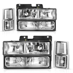 oedro headlight assembly replacement for 94-99 chevrolet c/k series 1500 2500 3500 c/k 1500 suburban 2500 suburban/95-99 tahoe/94 blazer headlamp with chrome housing