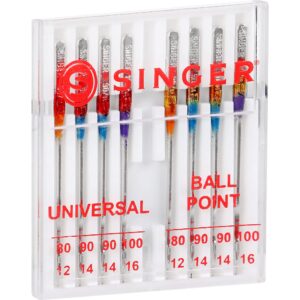 SINGER Universal Regular & Ball Point Sewing Machine Needles, Sizes 80/12, 90/14, 100/16-10 Count