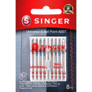 singer universal regular & ball point sewing machine needles, sizes 80/12, 90/14, 100/16-10 count