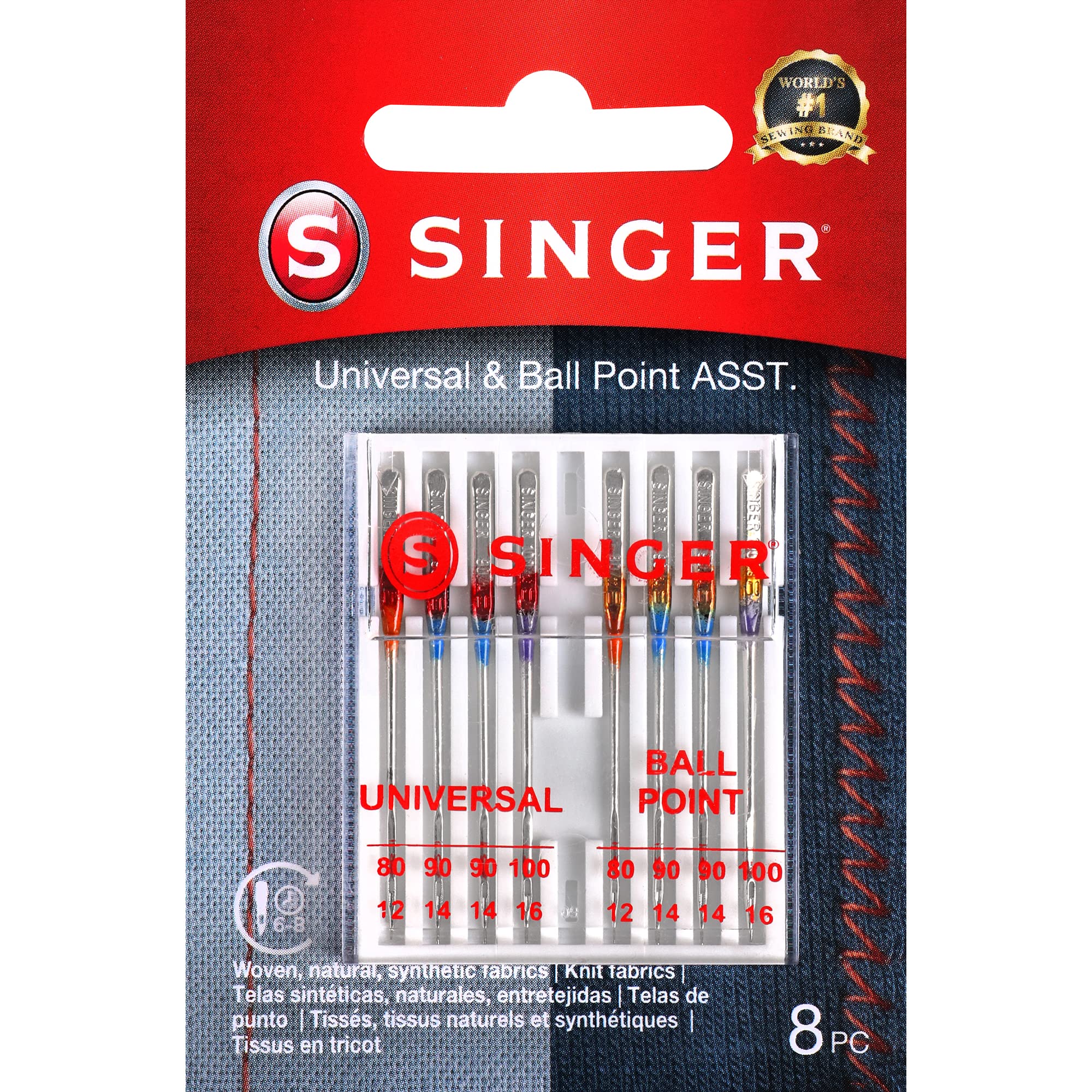 SINGER Universal Regular & Ball Point Sewing Machine Needles, Sizes 80/12, 90/14, 100/16-10 Count