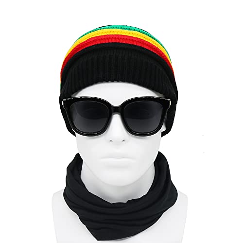 Unisex Jamaica Reggae Cap Rasta Slinky Beanie Multi-Colour Striped Slouchy Baggie Beanie Skullies Gorro Rasta Hat