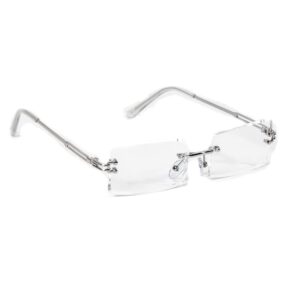 rectangular men's women's stylish silver wire frame vintage luxury retro clear frame lens square cut rimless hip hop trendy frameless fashion small clear eye glasses