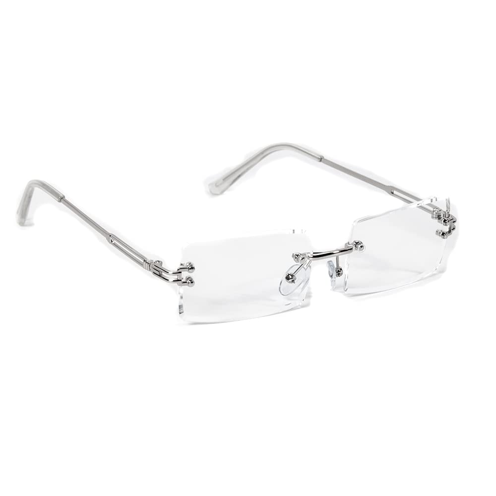 Rectangular Men's Women's Stylish Silver Wire Frame Vintage Luxury Retro Clear Frame Lens Square Cut Rimless Hip Hop Trendy Frameless Fashion Small Clear Eye Glasses