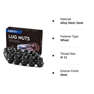 ZOFFI M12x1.5 One-Piece Lug Nuts - Replacement for 2006-2019 Ford Fusion, 2000-2019 Ford Focus, 2001-2019 Ford Escape Factory Wheel - 20pcs Black Closed End M12x1.5 Lug Nuts