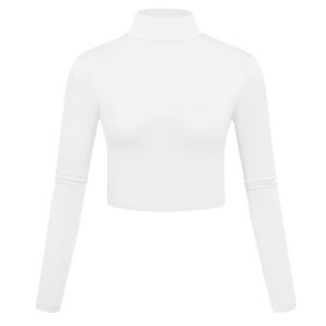 Kindcall Lightweight Mock Turtleneck Crop Tops Long Sleeve Casual Base Layer for Women or Teen Girls (White, Large)