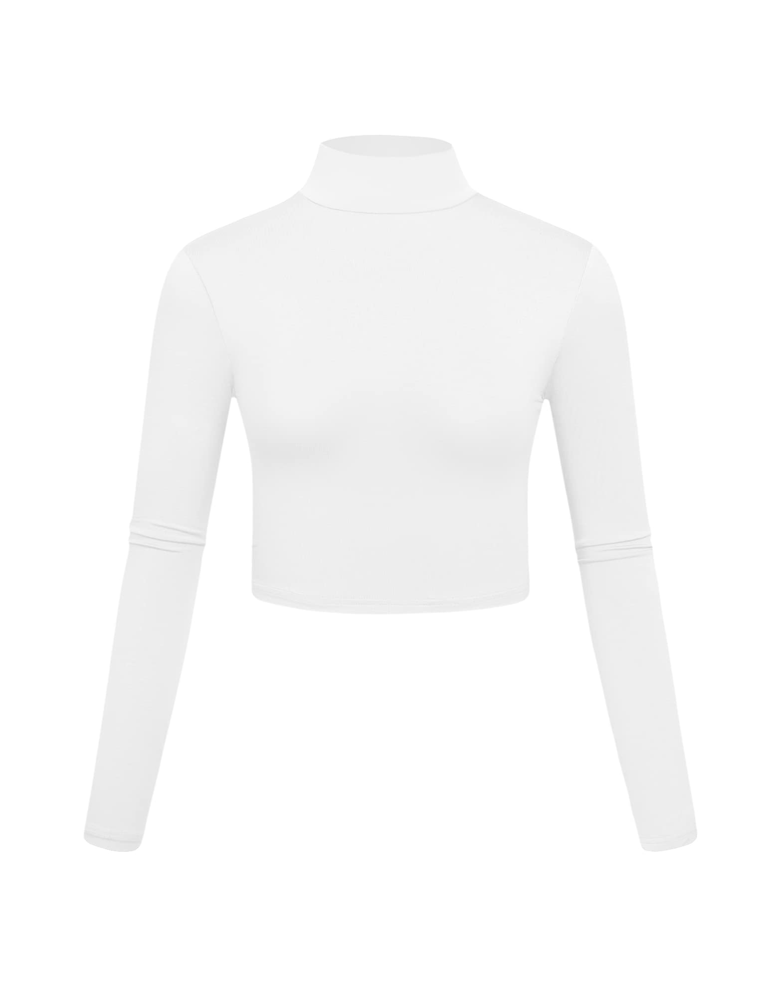 Kindcall Lightweight Mock Turtleneck Crop Tops Long Sleeve Casual Base Layer for Women or Teen Girls (White, Large)