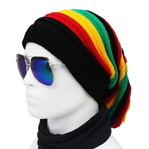 Unisex Jamaica Reggae Cap Rasta Slinky Beanie Multi-Colour Striped Slouchy Baggie Beanie Skullies Gorro Rasta Hat