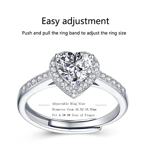 Atylyk 1 Carat Moissanite Engagement Ring Wedding Promise Halo Sterling Silver Solitaire Heart Rings for Women