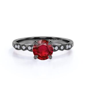 full black gold over 925 sterling silver round cut red ruby solitaire promise ring gift for her 10