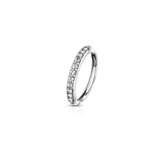 14 k gold paved half circle bendable hoop rings for ear cartilage, eyebrow, nose and more. white gold/clear (18g 1/4")