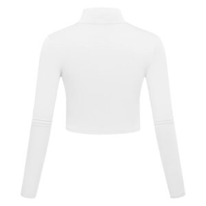 Kindcall Lightweight Mock Turtleneck Crop Tops Long Sleeve Casual Base Layer for Women or Teen Girls (White, Large)