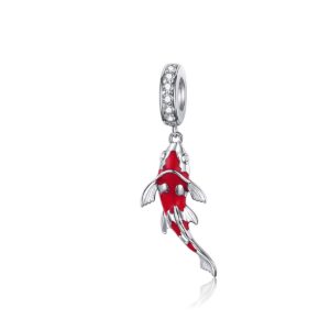 manhe charms red lucky carp charms sterling silver charms fit pandora charms bracelet,red koi fish pendant necklaces jewelry gifts for women girls mom wife